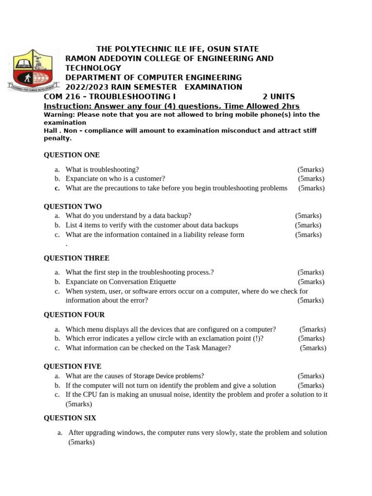 Computer Engineering Exam Guide | PDF
