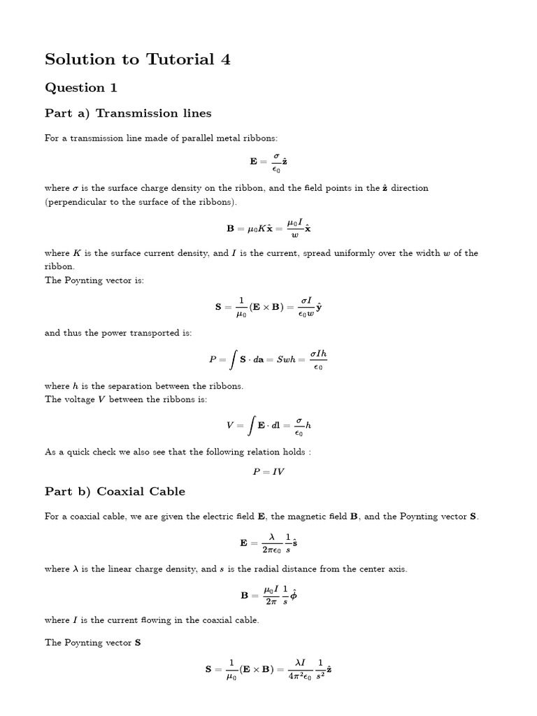 Classical Electrodynamics Tutorial | PDF | Electric Field | Transmission Line