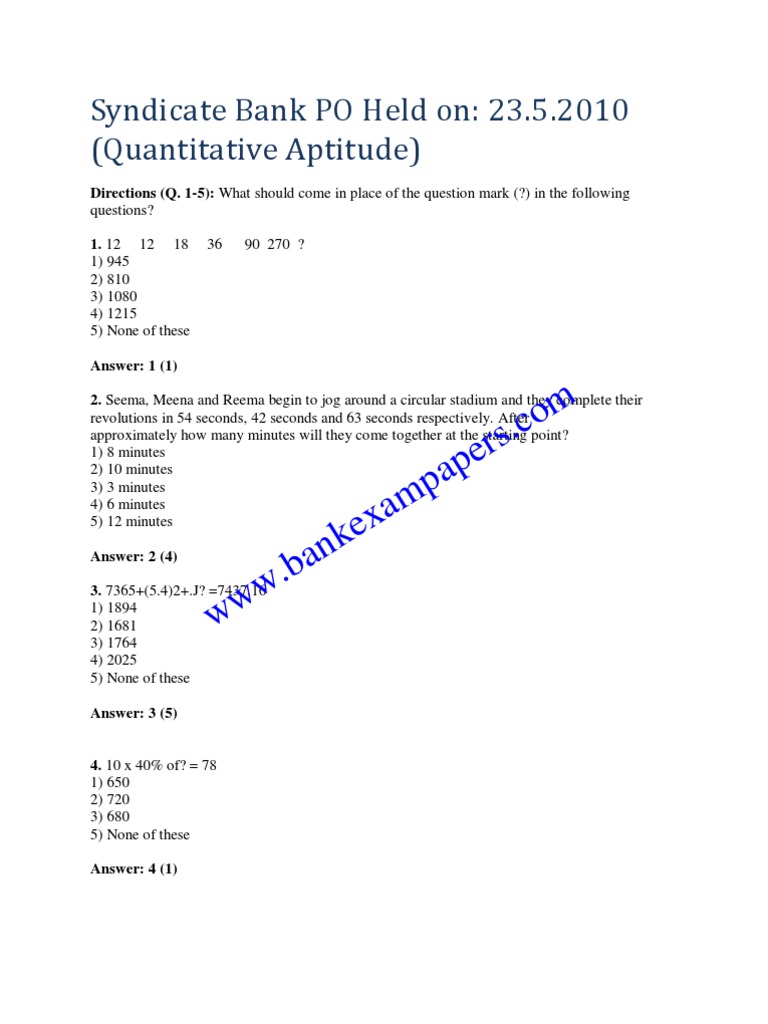 Bank PO Quantitative Practice | PDF | Computers