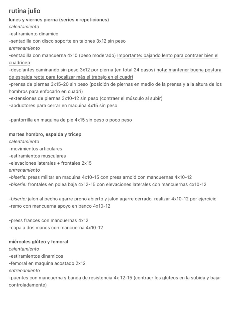 Rutina Julio | PDF