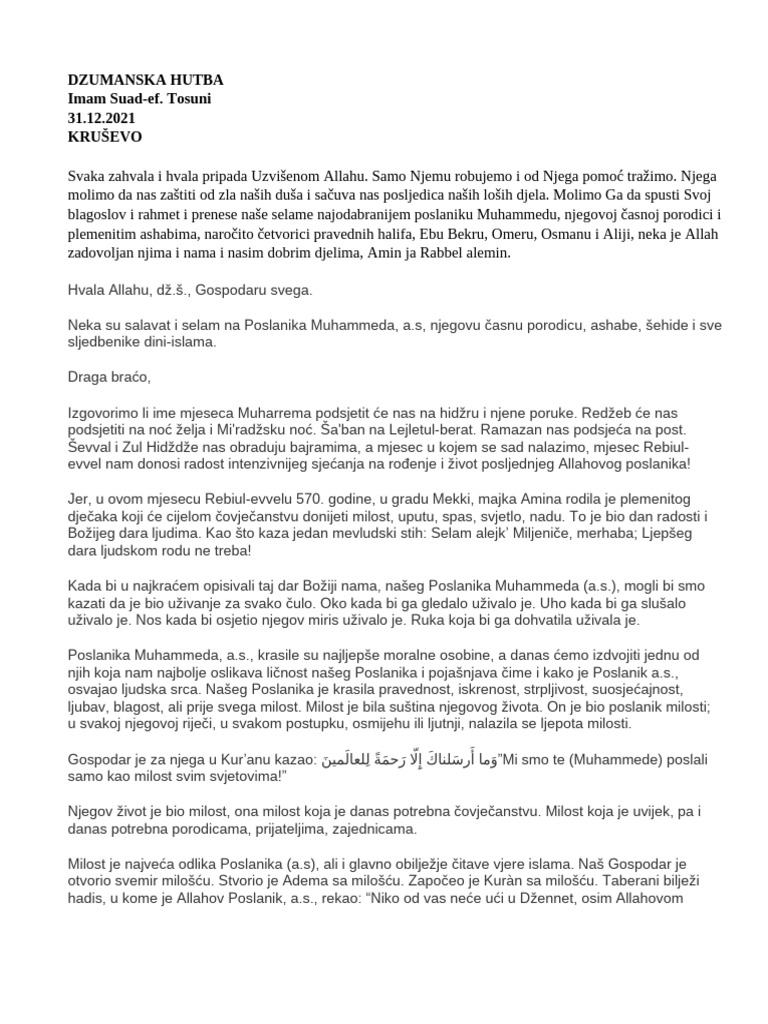 Dzumanska Hutba Krusevo 127 | PDF