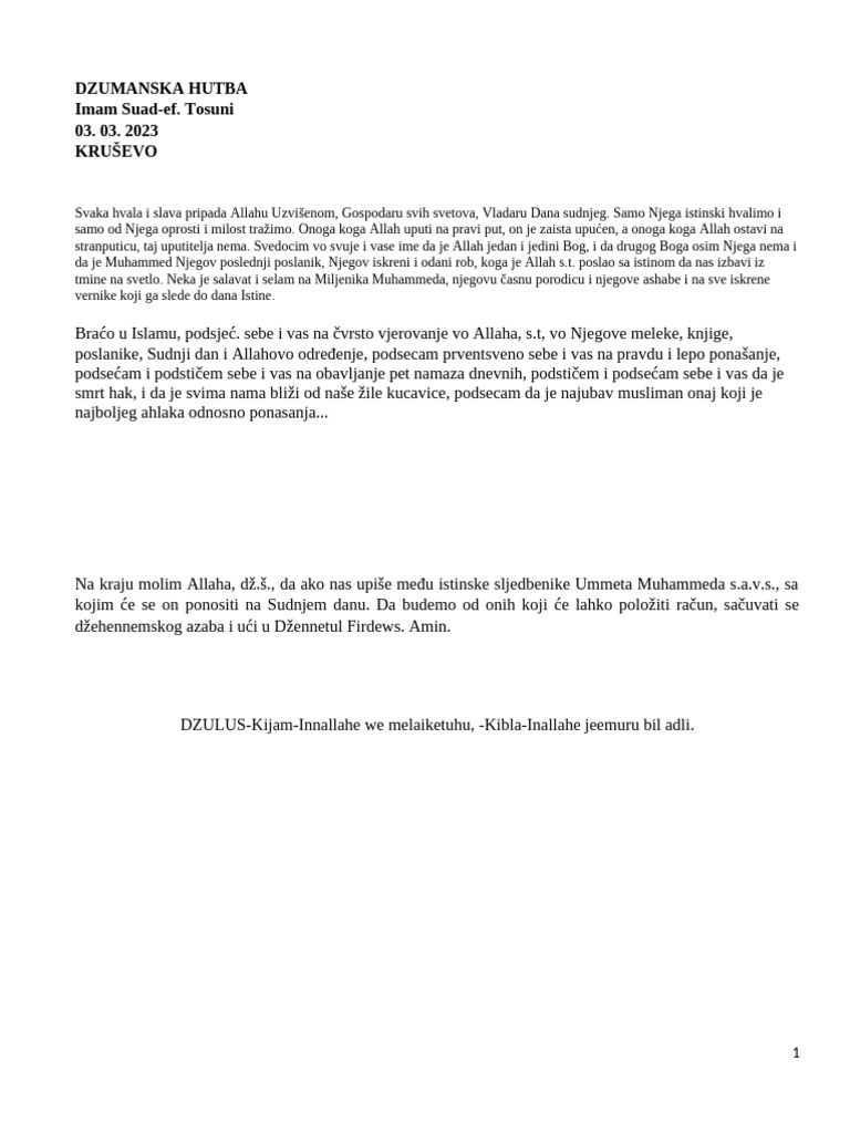 DZUMANSKA HUTBA-KRUSEVO-78-Noc Miradza | PDF