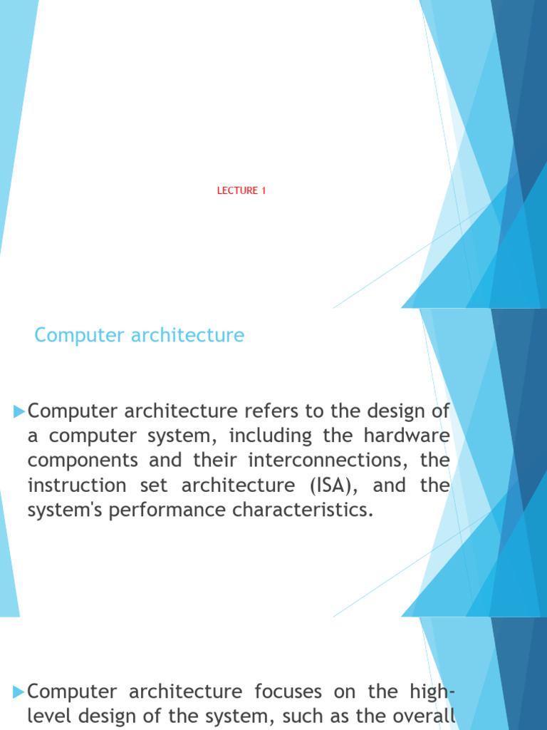 Lecture 1 Computer Architecture Pdf Central Processing Unit Computer Data Storage