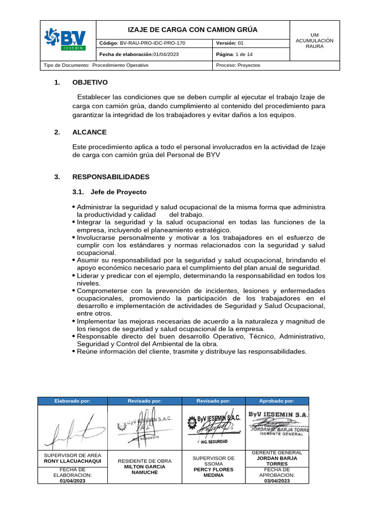 170.BV-RAU-PRO-IDC-PRO-170 Izaje de carga con camión grúa | PDF ...