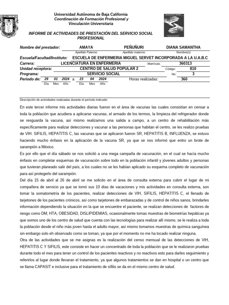 Formato Informe SS Bimensual Uabc | PDF | Medicina | Ciencias de la Salud