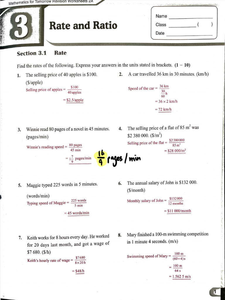 Rate and Ratio Ans | PDF