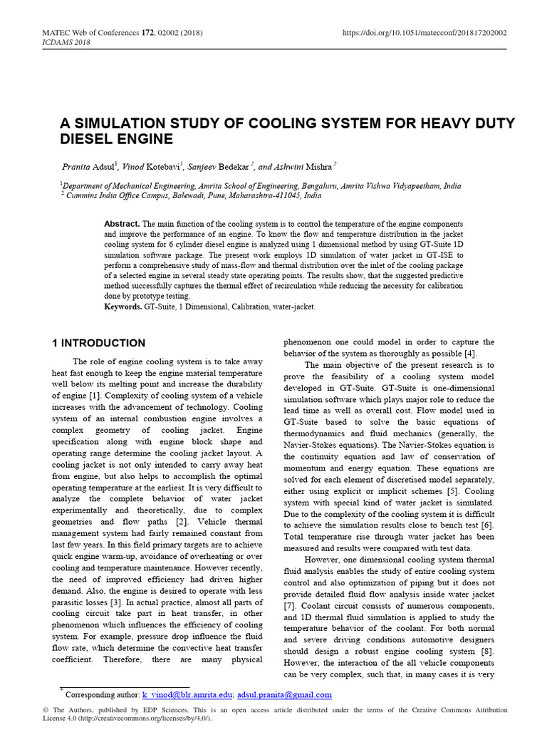 A Simulation Study Of Cooling System For Heavy Dut Pdf Heat