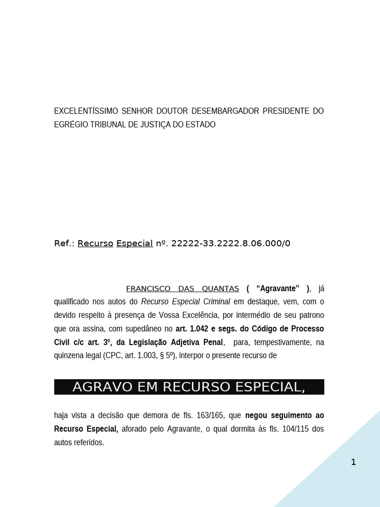 Agravo Nos Proprios Autos Penal Criminal Reexame Provas Sumula 07 STJ Modelo 501 pn172 2 | PDF ...