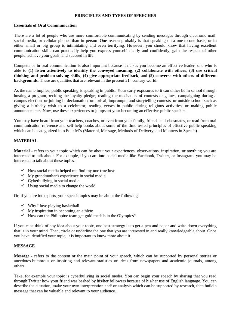 6-PRINCIPLES-AND-TYPES-OF-SPEECHES.docx | PDF | Social Media | Popular ...