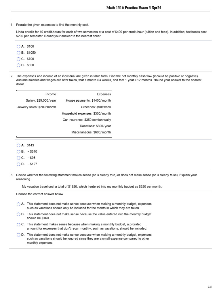 Math 1316 Practice Exam 3 Solutions | PDF | Interest | Compound Interest