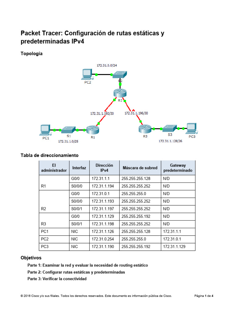 Configuración de Rutas IPv4 en Packet Tracer | PDF | Enrutador (Computación) | Protocolos de ...