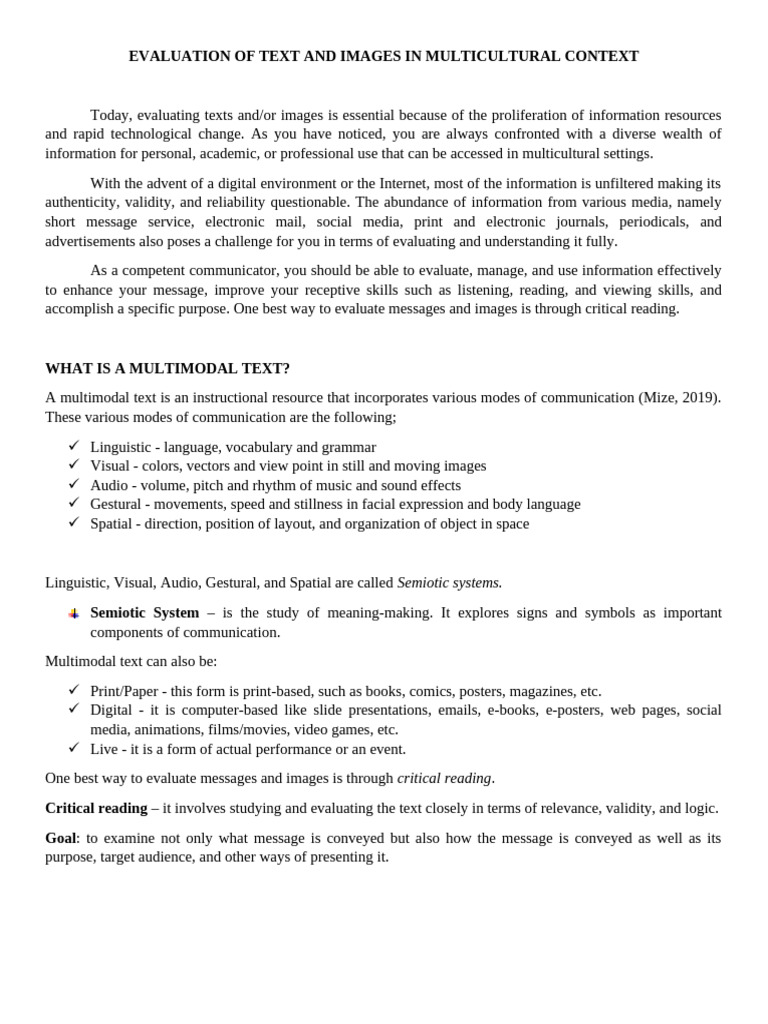 Evaluation of Text and Images in Multicultural Context | PDF ...