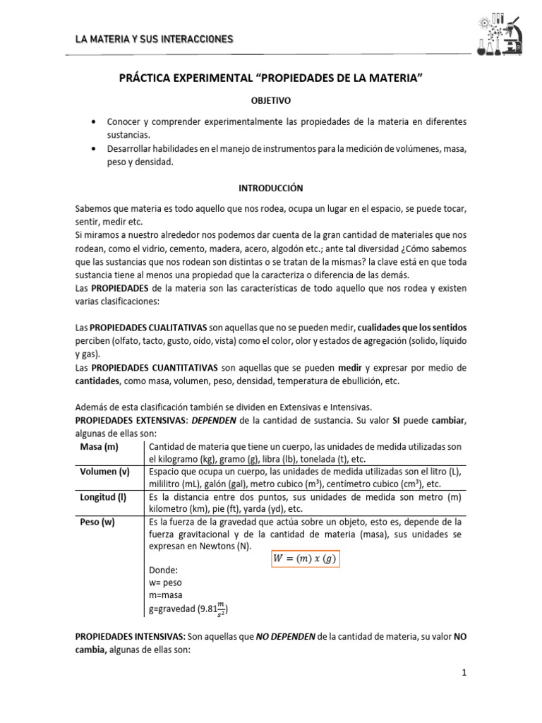 Práctica Propiedades de La Materia | PDF | Importar | Densidad