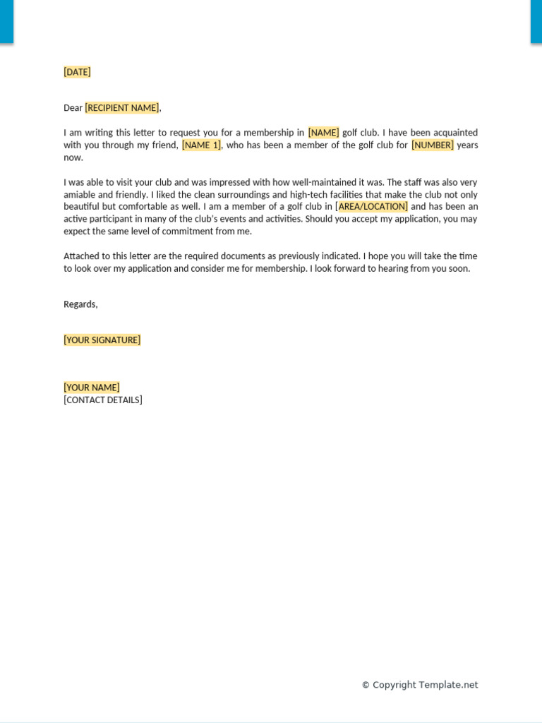 Golf Club Membership Application Request | PDF