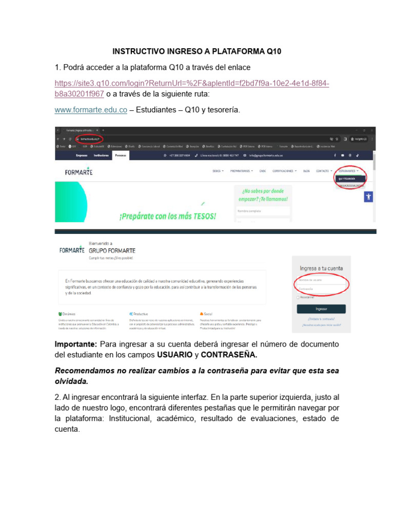 Instructivo Ingreso A Plataforma Q10 | PDF | Informática