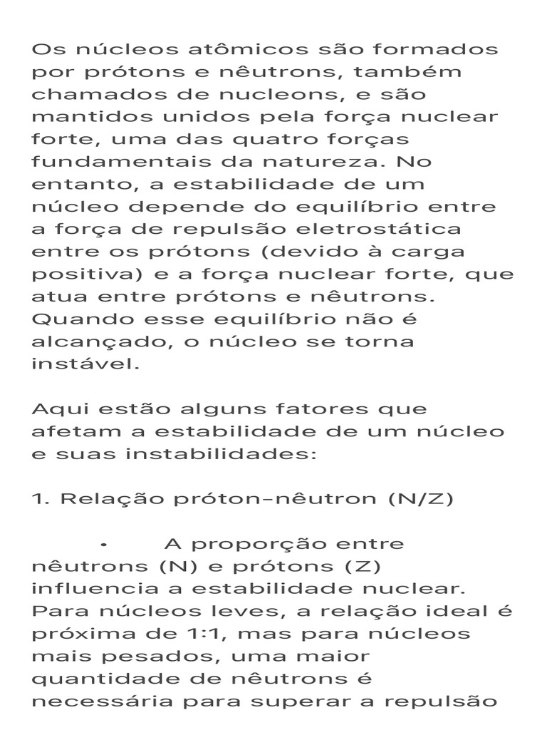 Os Núcleos Atômicos São Formados Por Prótons e Nêutrons, Também ...