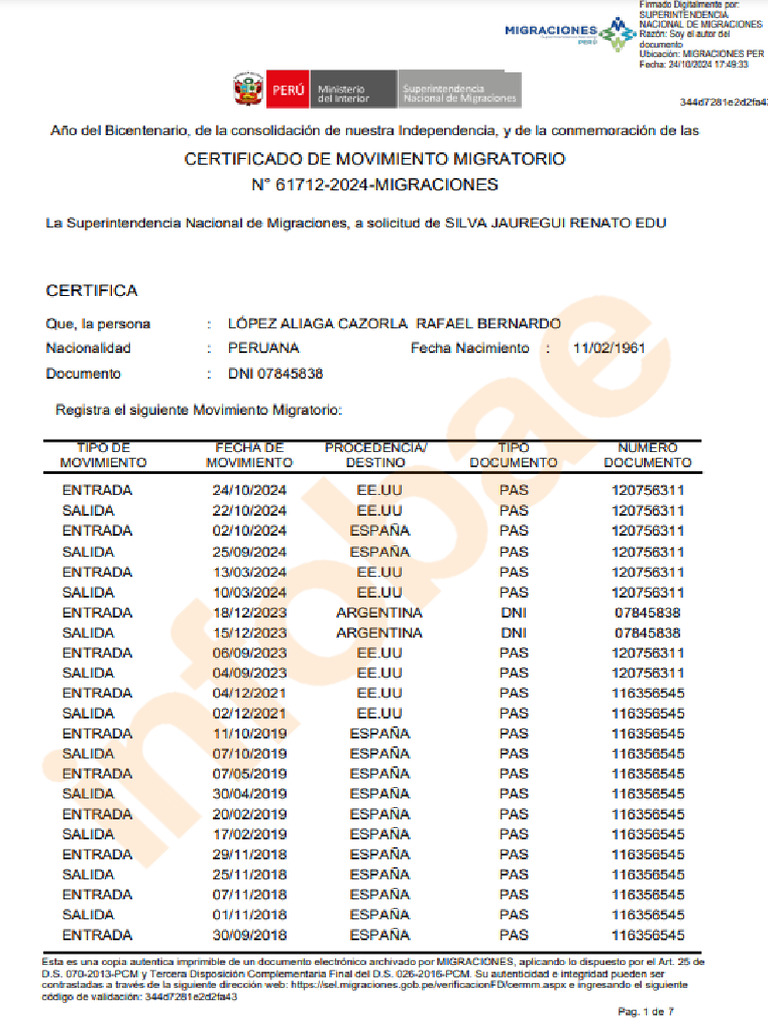 Movimiento Migratorio de Rafael López Aliaga | PDF