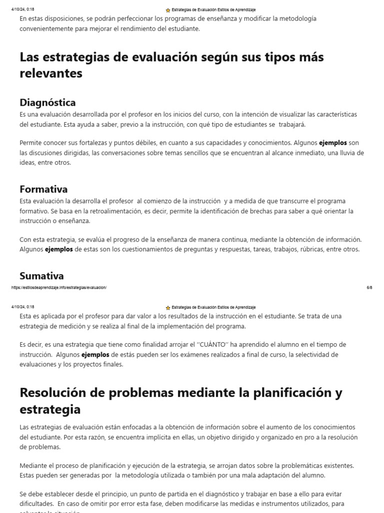 Estrategias de Evaluación Estilos de Aprendizaje | PDF | Evaluación | Aprendizaje