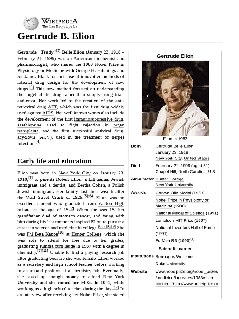 Gertrude_B._Elion | PDF | Clinical Medicine | Medical Specialties