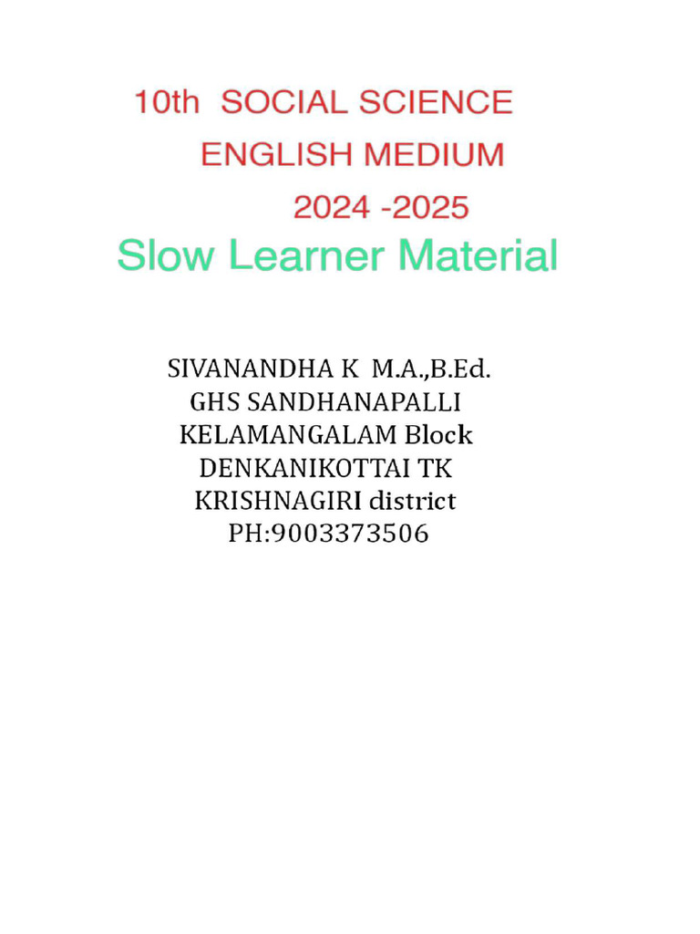 10th Social Science Slow Learner Material English Medium PDF Download 1 | PDF