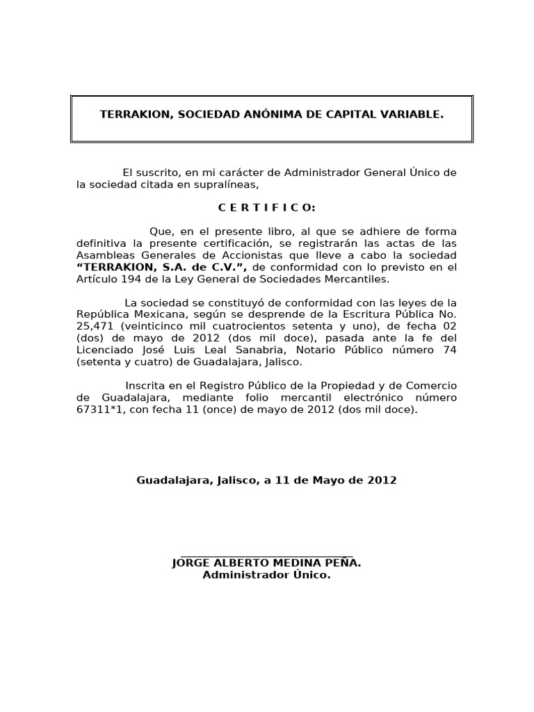 Asiento Apertura Libro de Actas de Asamblea | PDF | Derecho