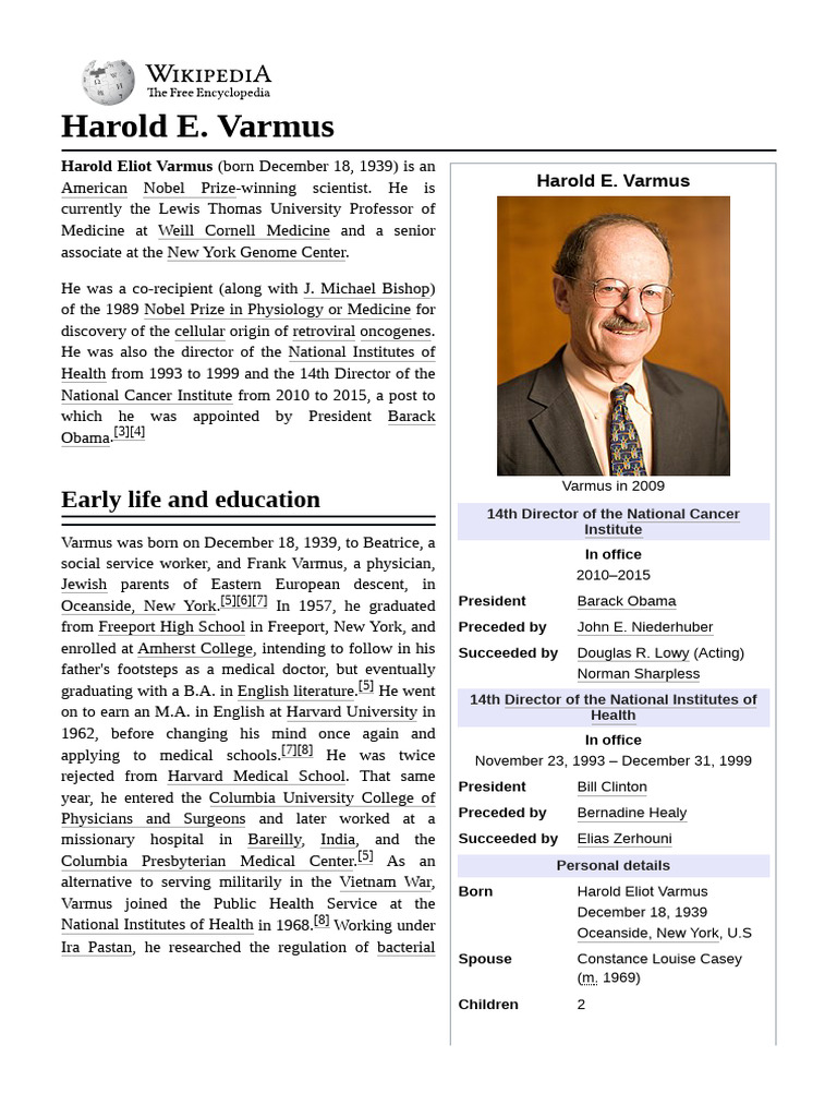 Harold E. Varmus | PDF | Wellness | Science & Mathematics