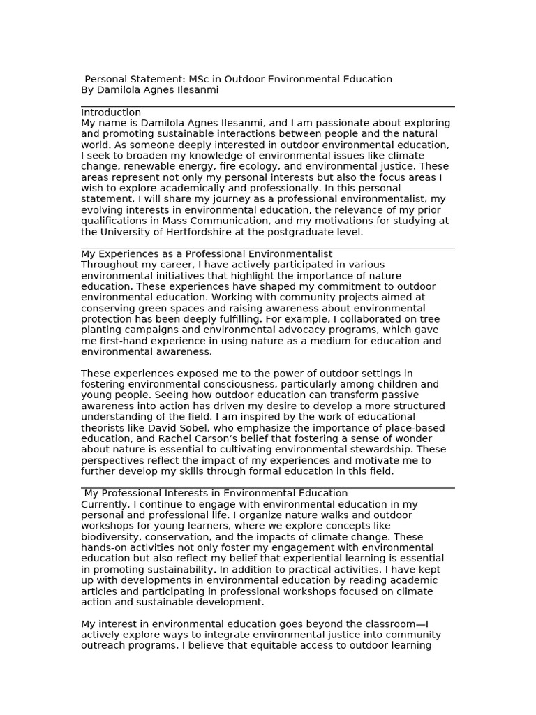 Personal Statement | PDF | Environmentalism | Sustainability
