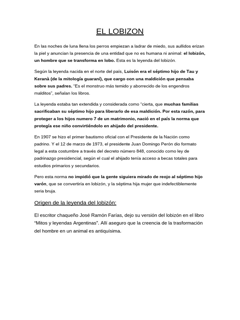 La Leyenda del Lobizón y su Impacto | PDF | Novela negra, policíaca y ...