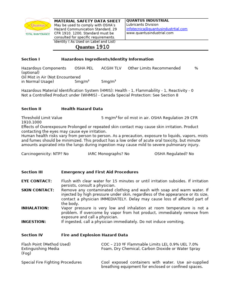 msds_q1910 | PDF | Water | Firefighting