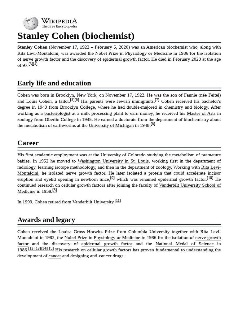 Stanley Cohen (Biochemist) | PDF | Social Science