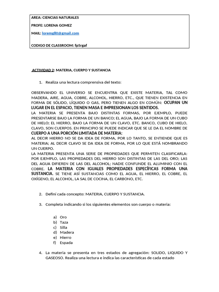 Actividad 2 Materia Cuerpo Y Sustancia Pdf