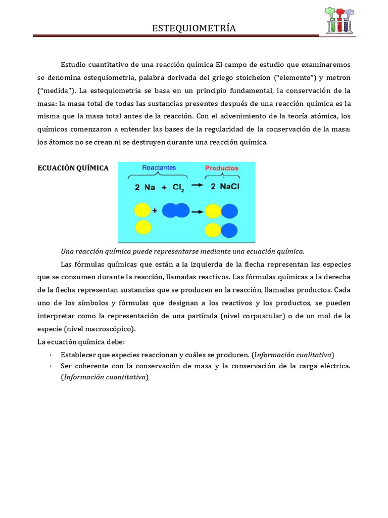 Estequiometría Teórico | PDF | Reacciones químicas | Estequiometría