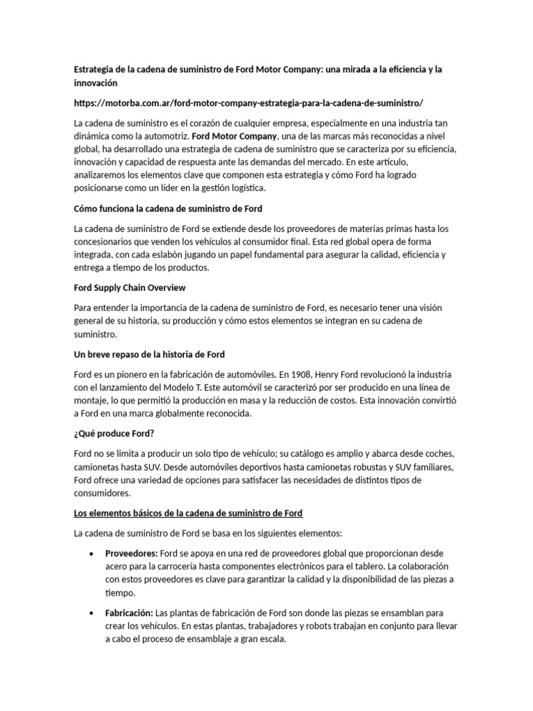 Cadena de Suministro de Ford: Eficiencia e Innovación | PDF | Cadena de ...