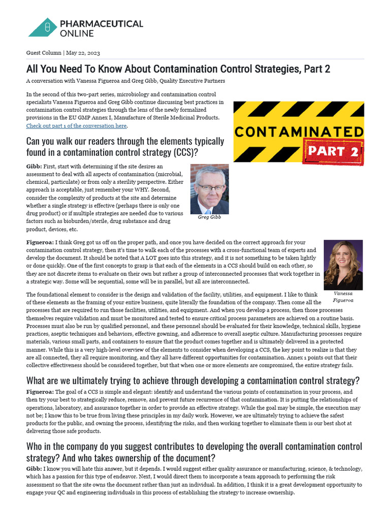 All You Need To Know About Contamination Control Strategies Part 2 ...