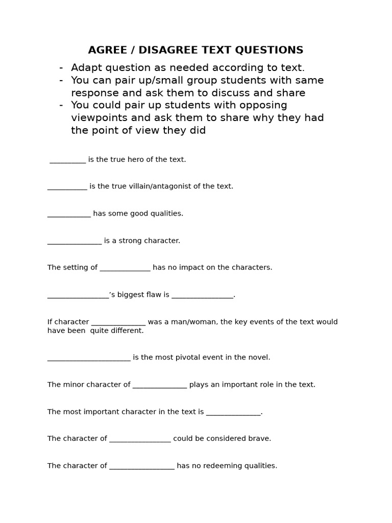 Agree - Disagree Text Questions | PDF | Language Arts & Discipline