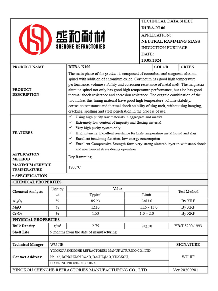 Dura N100 | PDF | Refractory | Aluminium Oxide