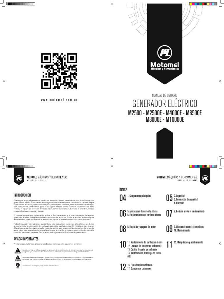 Manual Generador Eléctrico Motomel M2500-E | PDF | Generador eléctrico ...