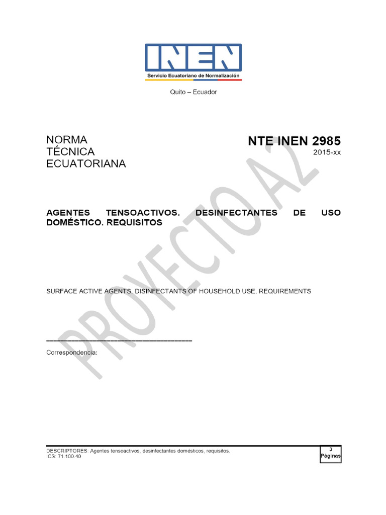 NTE INEN 2985 - Desinfectante de Uso Domestico | PDF