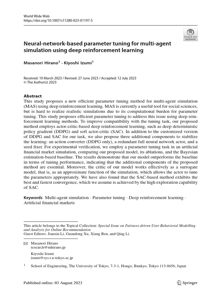 Neural-Network-Based Parameter Tuning For Multi-Agent Simulation Using Deep Reinforcement ...