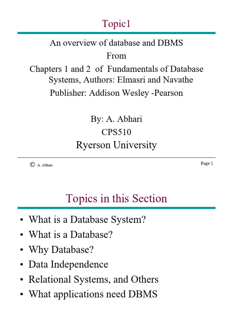 CPS510 Topic 1 | PDF | Databases | Relational Database