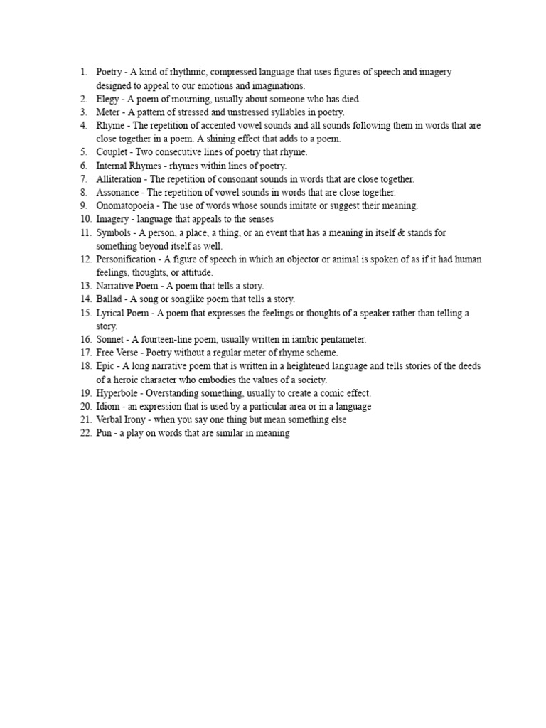 Poetry Terms and Definitions Guide | PDF | Poetry | General Fiction
