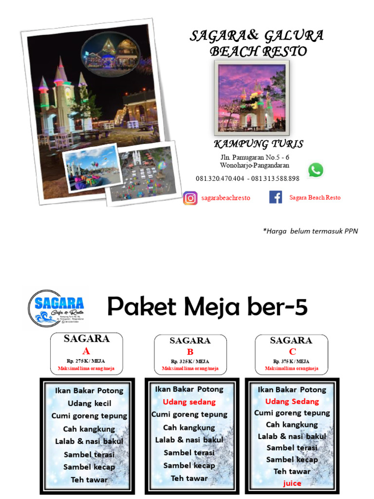 Menu Sagara 2024 | PDF | Cocina, comidas y vino