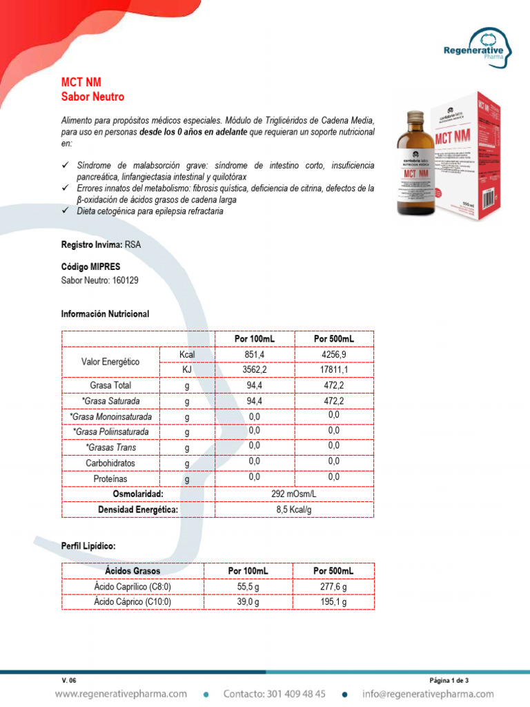Alimento Médico: MCT Neutro | PDF | gordo | Alimentos