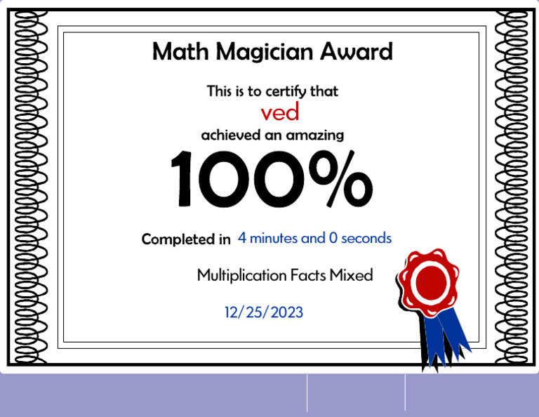 Multiplication Certificate 12-25-2023 | PDF