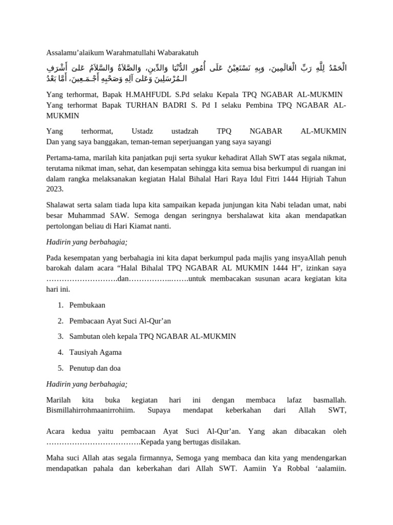 Teks MC HBH | PDF | Agama & Spiritualitas