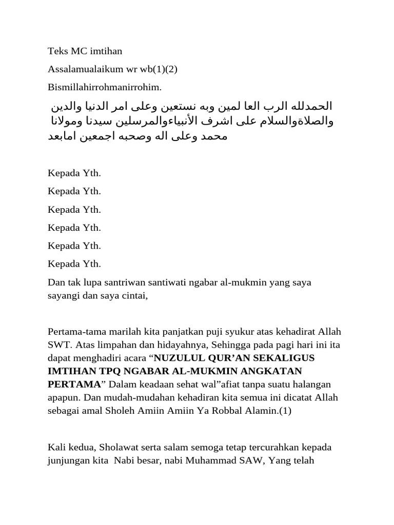 Teks MC Imtihan | PDF