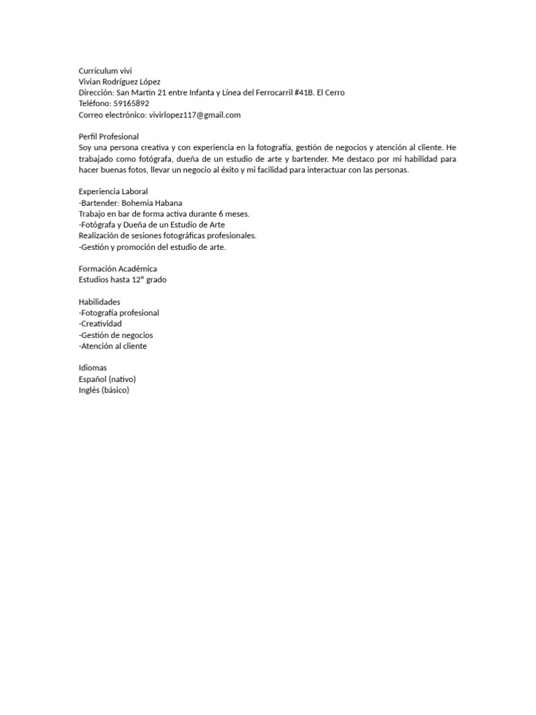 Curriculum Vivi | PDF | Crecimiento personal y profesional | Cocina, comidas y vino