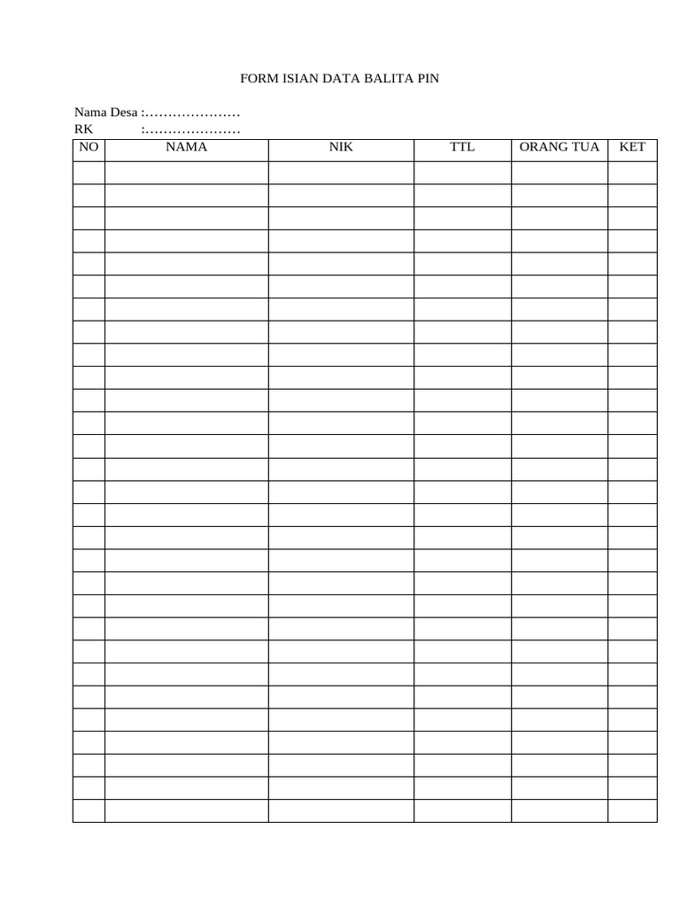 Format Data Balita Pin | PDF Format Data Balita Pin | PDF