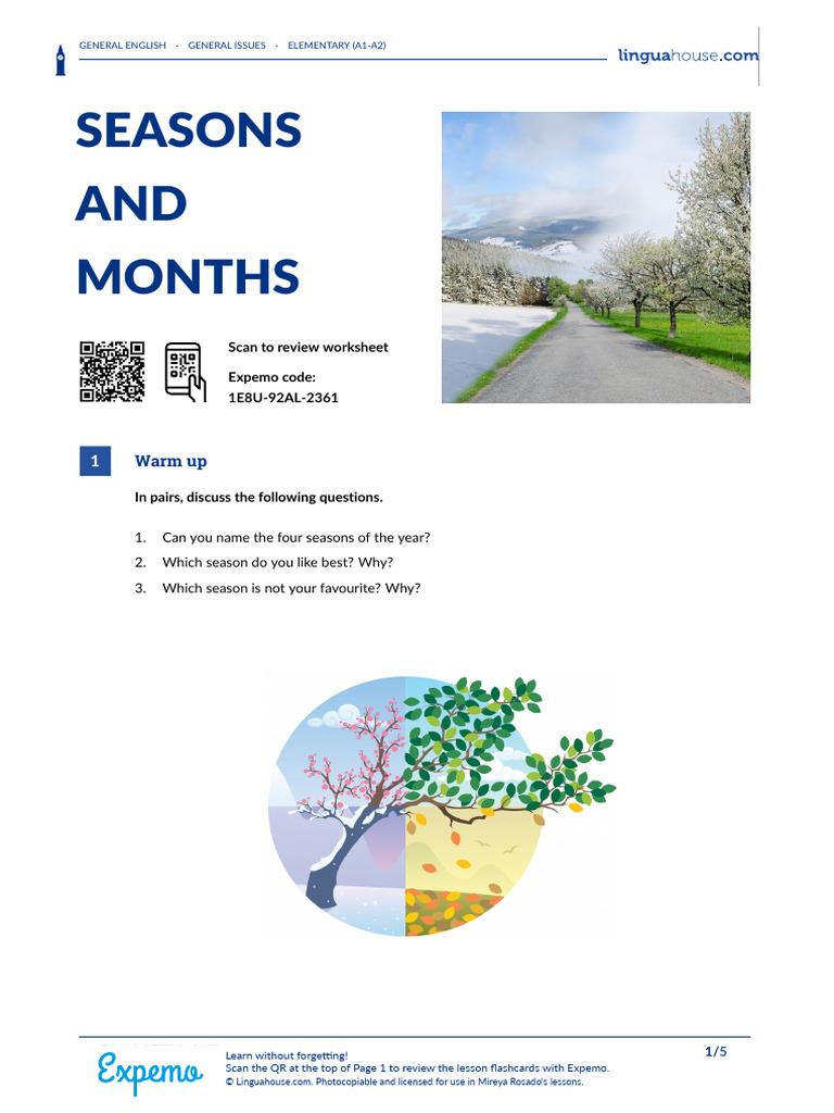 Seasons and Months British English Teacher A1 A2 | PDF