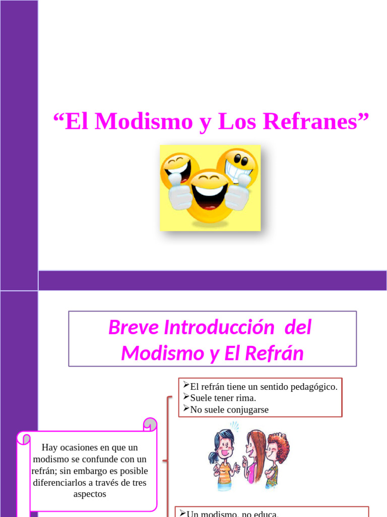 Diapositivas para La Clase de Modismos y Refranes | PDF | Palabra | Comunicación humana